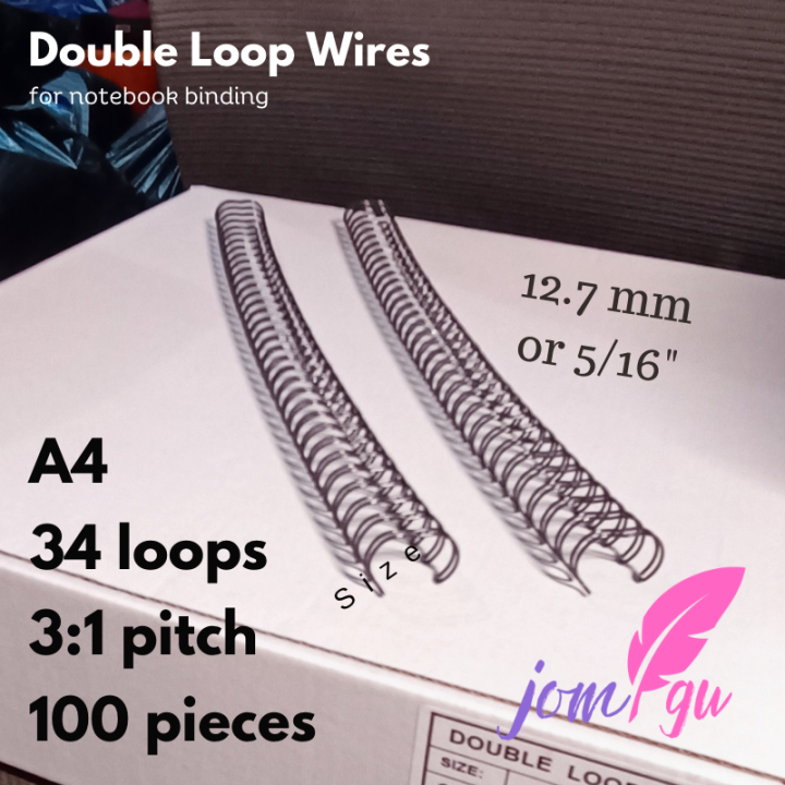 Double Loop Wires for Binding Notebooks A4-size pitch 3:1 34 Holes 12.7mm or 1/2inch 100pieces ...