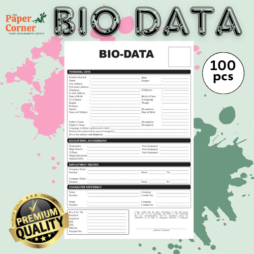 BIO DATA FORM PERSONAL DATA SHEET FORM 100PCS | Lazada PH