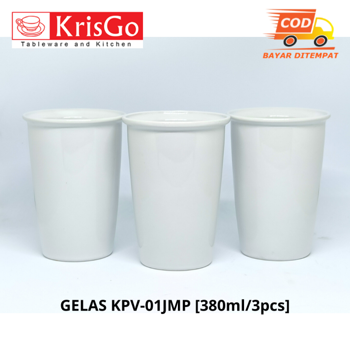 Gelas Besar 1 set isi 3 pcs KPV-01JMP / Gelas Teh / Gelas Polos // Gelas Porcelain [380ml x 3pcs ...