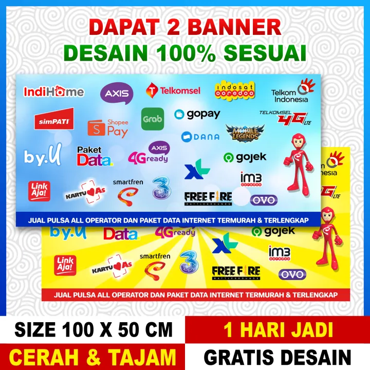 BANNER SPANDUK KONTER ETALASE GAMBAR PULSA DAPAT 2 BANNER UKURAN 50X100 CM | Lazada Indonesia