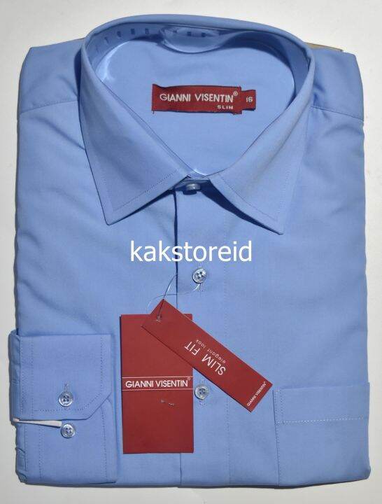 GIANNI VISENTIN Kemeja Pria Formal Lengan Panjang Biru Slimfit GVS 80 ...