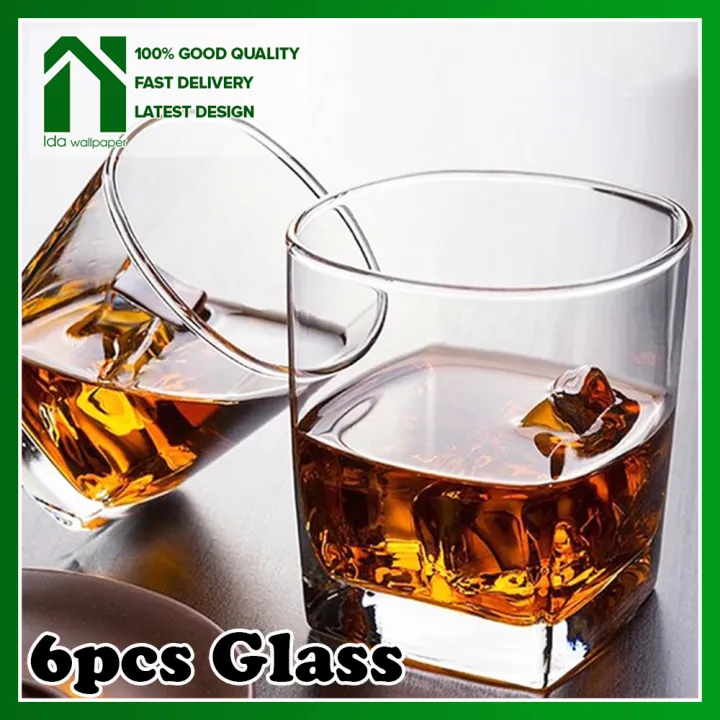 IDA 6pcs Unique Square Whisky Glass, Juice Wine Glass, Crystal Glass ...