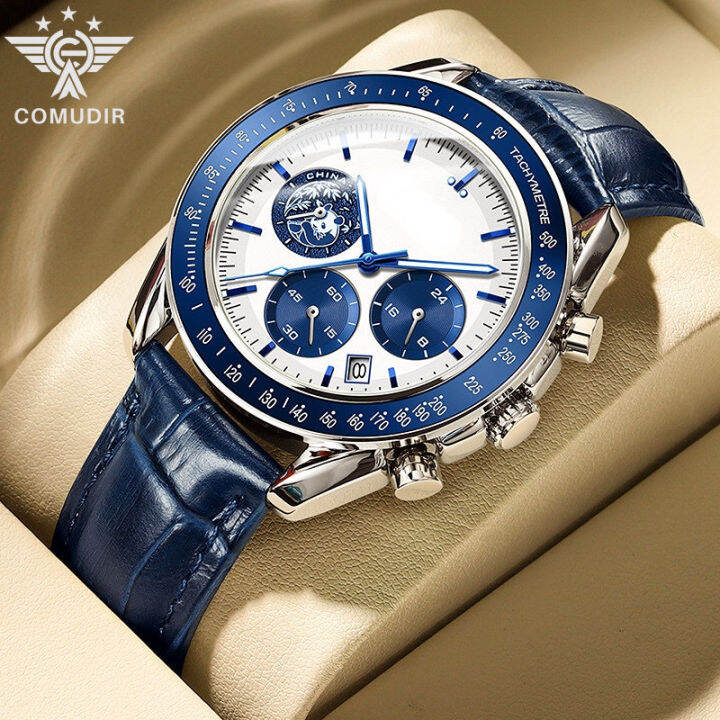COMUDIR นาฬิกาข้อมือควอทซ์กันน้ำสายหนังนาฬิกาสำหรับผู้ชายใหม่หน้าปัดมัล ...