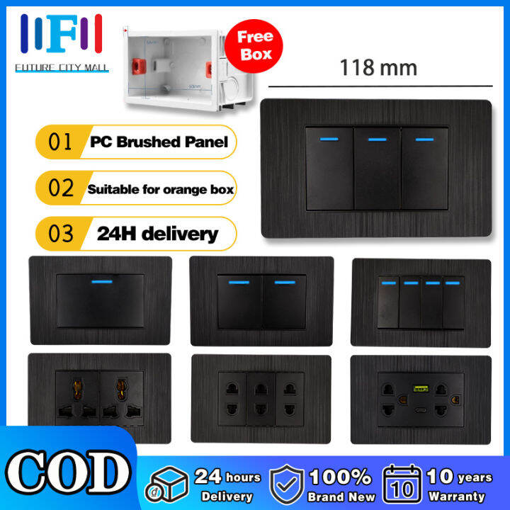 【Free Box】 Wall Switch Light Advanced PC Brushed Panel 250V Household ...
