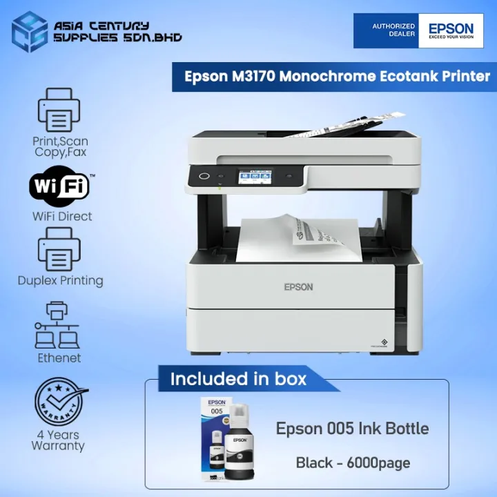 Epson EcoTank M3170 Monochrome Wireless All in One A4 Color Ink Tank ...