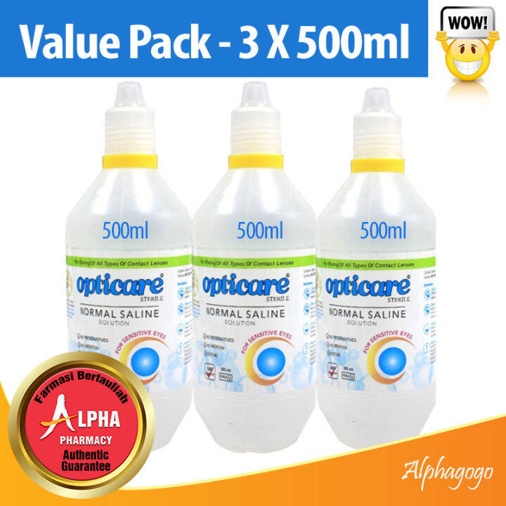 Opticare Normal Saline Solution (500ml / 3X500ml / 3X500ml FREE 120ml ...
