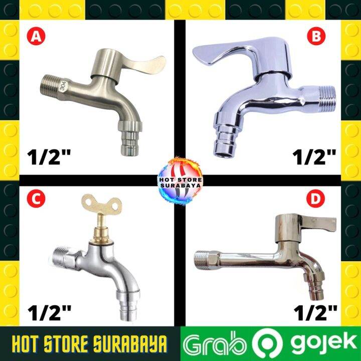 Kran Keran Air Cuci Piring Wastafel Kran Taman Kran Tembok 1/2 3/4 1 2 ...