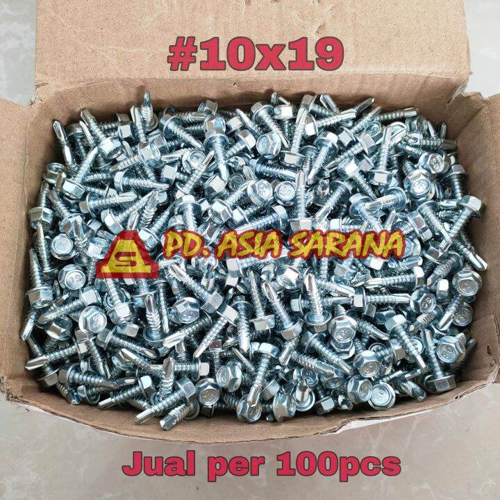 [100pcs] Skrup Baja Ringan 10x19 / Sekrup Paku Baut Roofing Screw ...