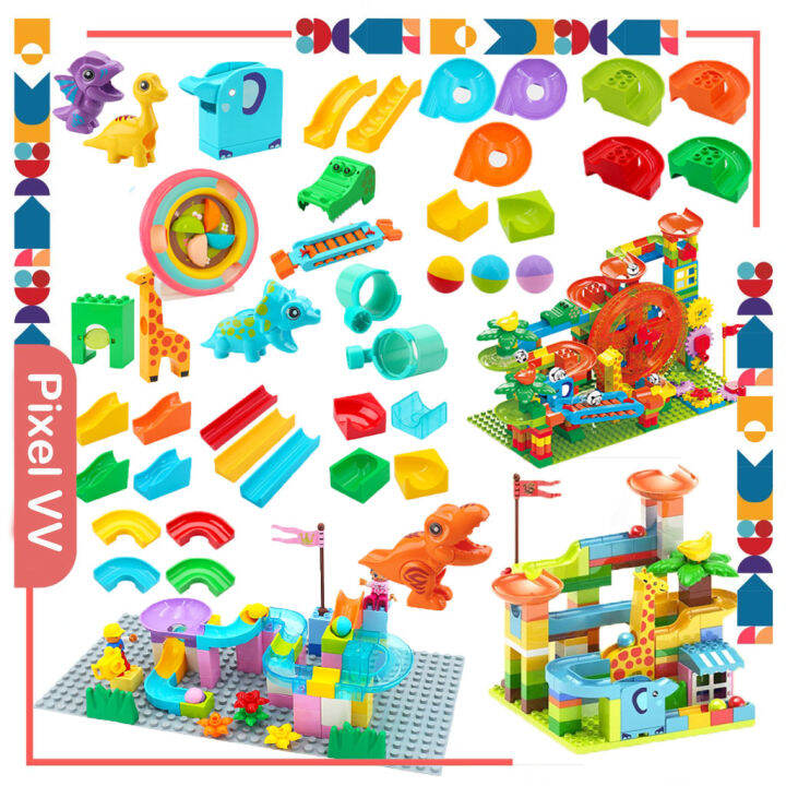 DIY Track Building Blocks Bricks Marble Race Run Maze Ball Track Building Blocks Bricks Toys ...