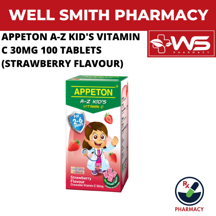 APPETON A-Z KID'S VITAMIN C 30MG 100 TABLETS (STRAWBERRY/ORANGE FLAVOUR ...