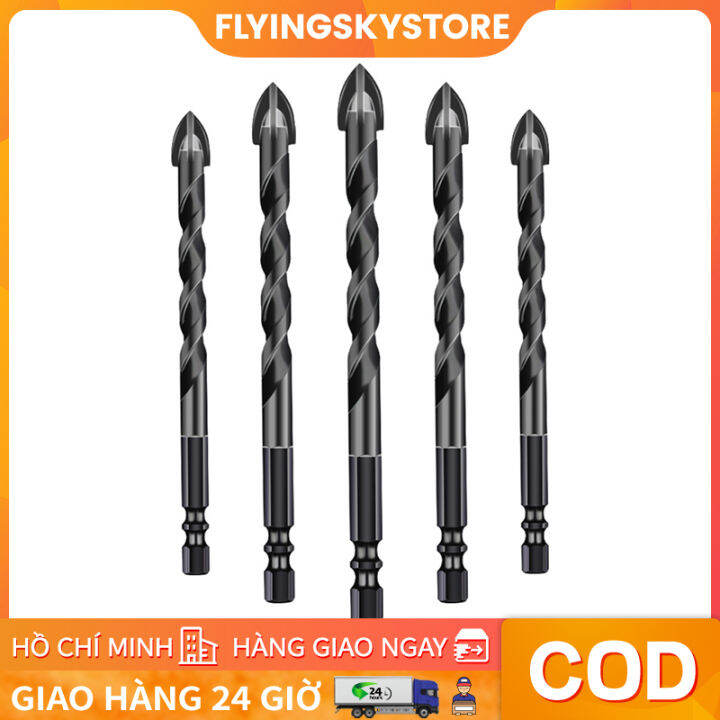 Bộ 5 mũi khoan đa năng chân lục giác 4 cạnh thép đen Nhật 12mm 10mm, 8mm 6mm, khoan kính, thủy ...