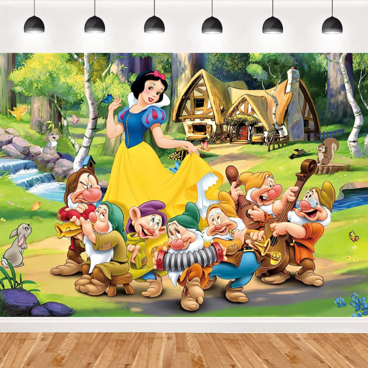 7x5ft Snow White Backdrop, Snow White and The Seven Dwarfs Backdrop ...