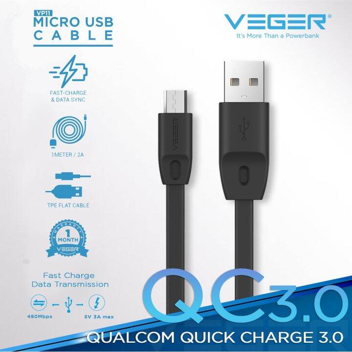VEGER VP11 Micro USB Cable 2.0A QC3.0 Data Transfer Fast Charger Cord 1 ...