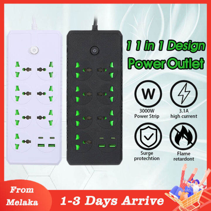 2M/5M Universal Power Socket Extension With USB Ports Type-C Ports Power Strip Surge Protector ...