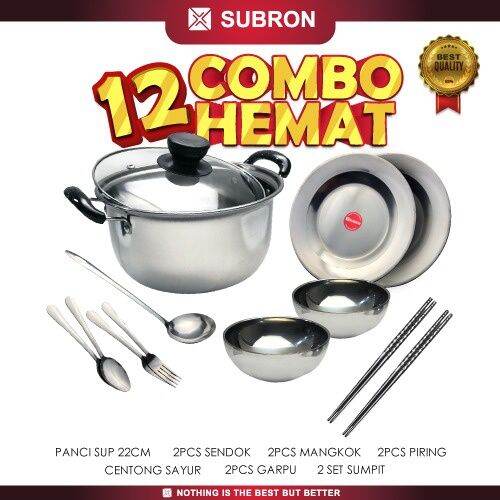 SUBRON Promo 12in1 Panci Set Mangkok Piring Stainless Sendok Garpou ...