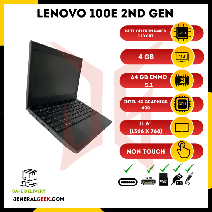 Lenovo 100E 2nd Gen / 4 GB RAM - 64 GB EMMC / Windows 10 Pro | Lazada