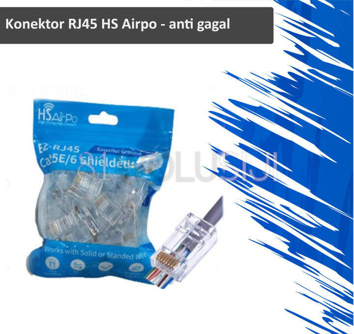 Connector RJ45 UTP/FTP HS AIRPO EZ Cat5/6 Shielded (Anti gagal) Isi 50 ...
