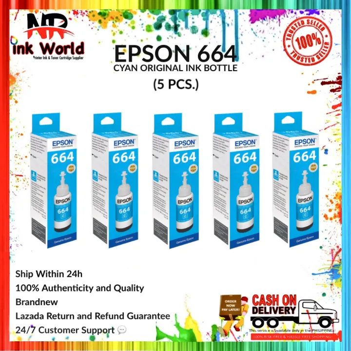 EPSON 664 Cyan Original Ink Bottle 70-ml (5 PCS.) (T664220-S) | Lazada PH
