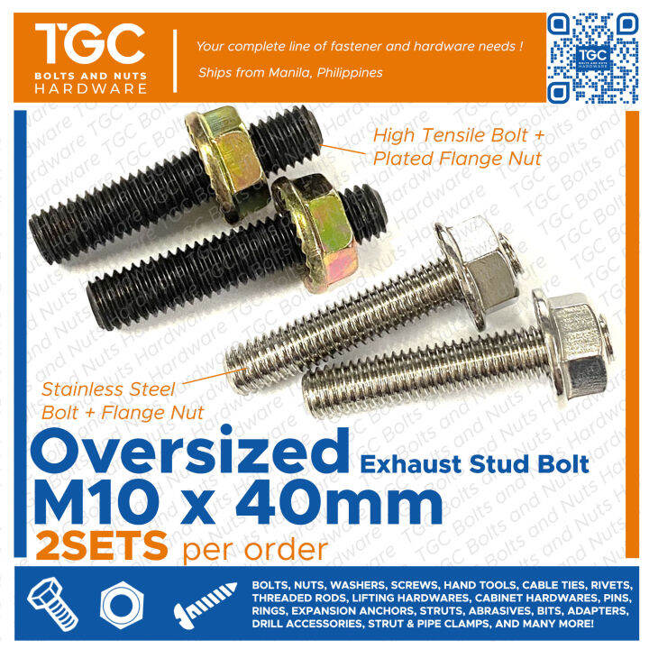 TGC 2SETS Exhaust Stud Bolt High Tensile / Stainless for Motorcycle M10 ...