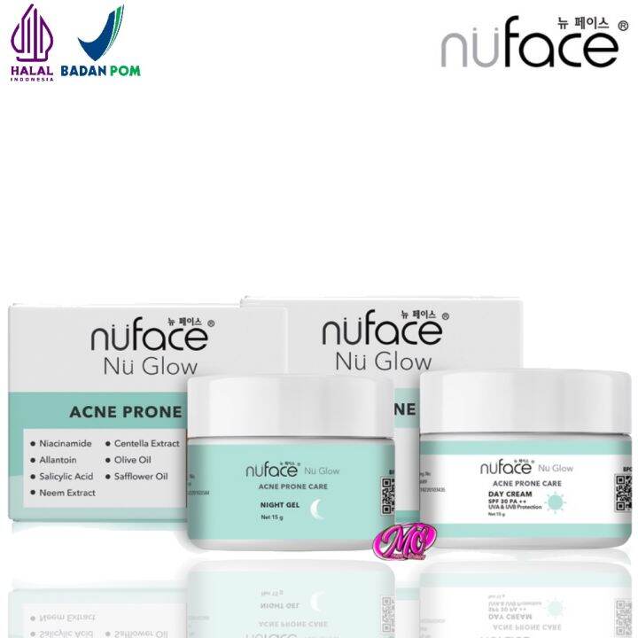 Nuface Nuglow Acne Prone Care Paket Day Cream + Night Cream -15gr ( Perawatan Wajah Berjerawat ...