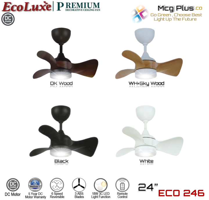 ECOLUXE Premium Decorative ECO-246 24" inches 18W 3C LED Light DC Motor ...