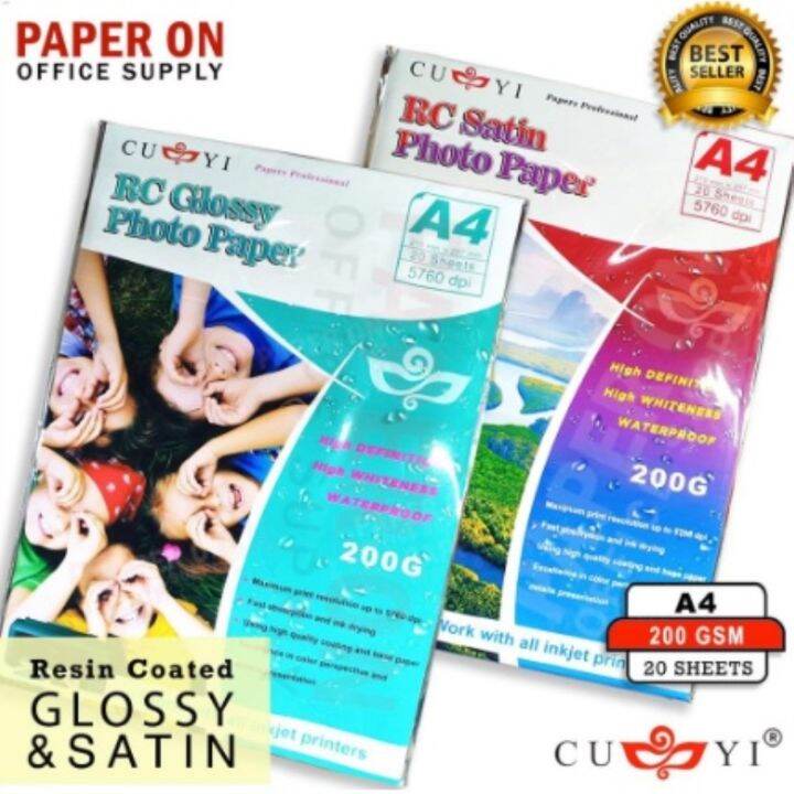 CUYI 200gsm Waterproof Paper Premium RC Photo Paper Satin Glossy A4 ...
