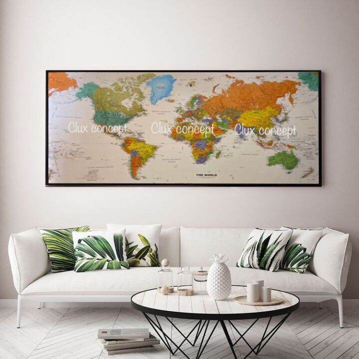colourful world map showing all the countries (with framed) | Lazada