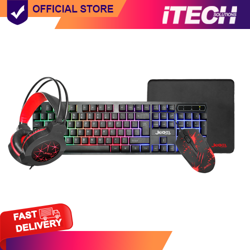 JEDEL CP-01 4-IN-1 KB+MOUSE+HEADSET W/LED+MOUSEPAD GAMING COMBO USB ...