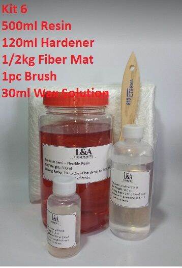 Fiberglass Kit 6 (E6) - 500ml Resin, 120ml Hardener, 1/2kg Fiber Mat ...