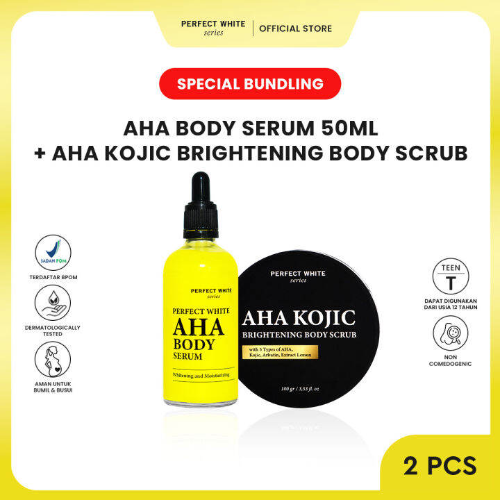 PERFECT WHITE SERIES 50ML AHA Body Serum + AHA Kojic Brightening Scrub | Lazada Indonesia