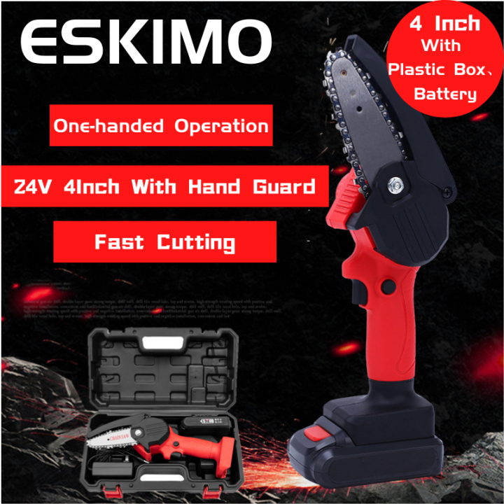 【Eskimo】(Clearance)Full set 24V Mini Chainsaw 4 inch Cordless Power ...