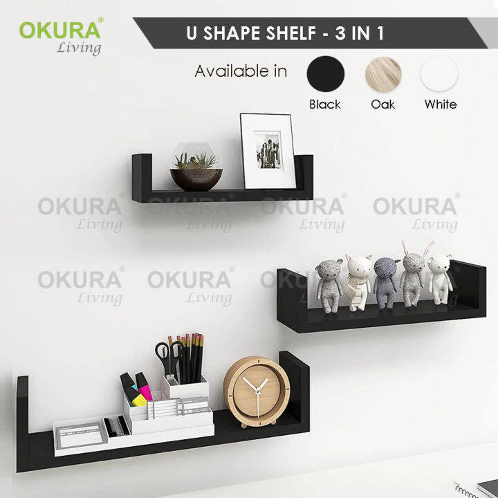 OKURA 3 PCS U-Shape Floating Wall Shelves Rak Dinding Gantung Hiasan ...