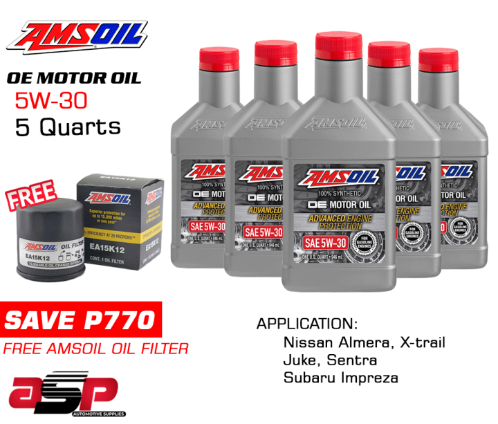 AMSOIL OE 5w-30 100% Synthetic Motor Oil 5 Quarts Bundle for Nissan Gas ...
