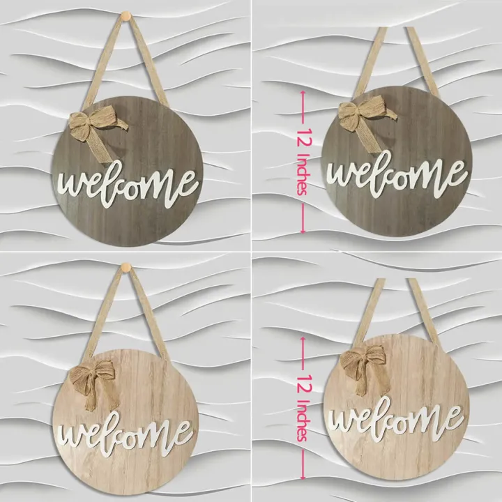 12 x 12 inches Welcome Round Rustic Front Door Decor Wooden Sign ...