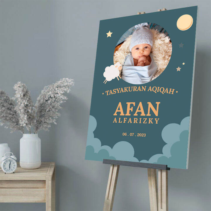 Papan Welcome Baby Sign Aqiqah Khitan Dekorasi Standing Kayu Tripod ...