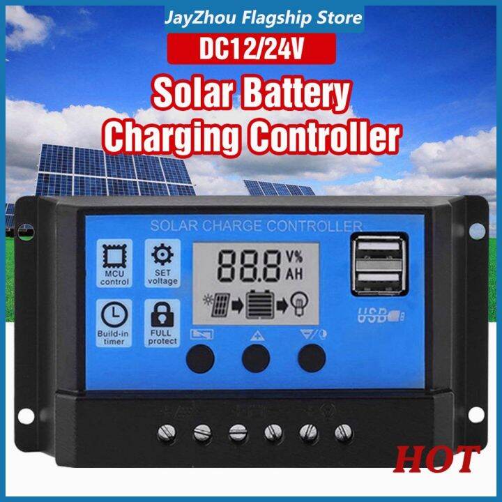10/20/30A Auto PWM Solar Charge Controller 12V/24V Bat Regulator Solar Panel Controller LCD ...