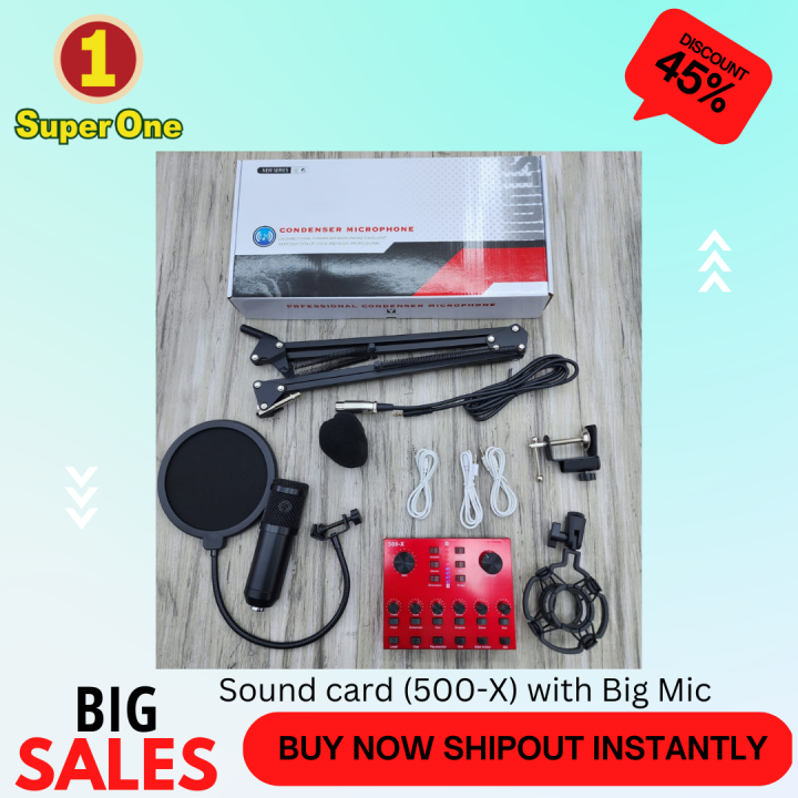 [Red Soundcard+ Big Mic + Stand Set] Live Sound Card V8 Audio USB ...