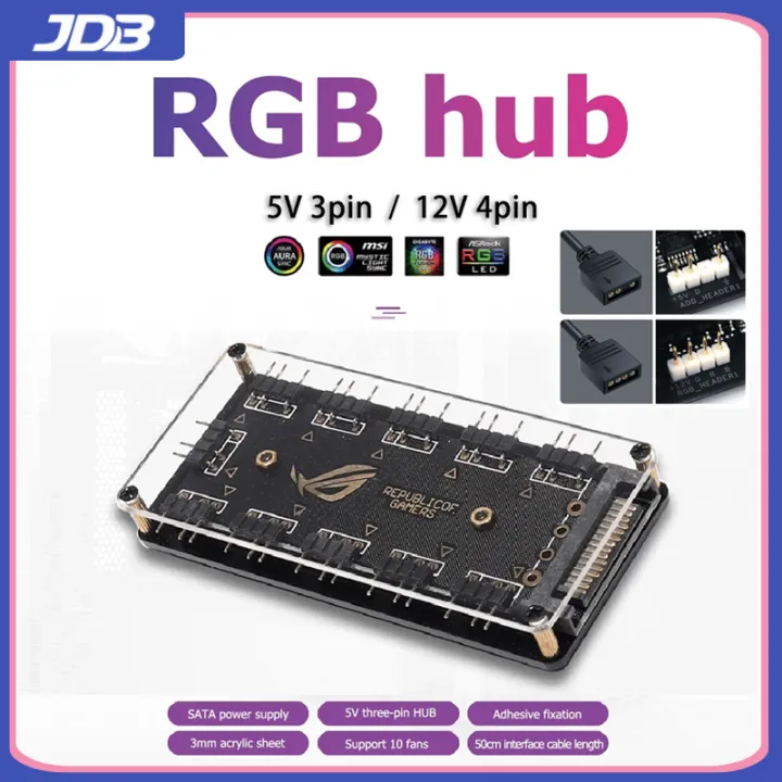 JDB 5V 3pin 12V4pin RGB 10 Hub Splitter SATA Power 3pin 4pin ARGB ...