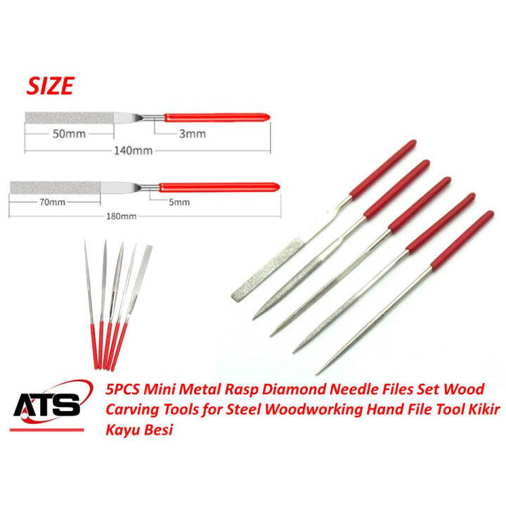 5PCS Mini Metal Rasp Diamond Needle Files Set Wood Carving Tools for ...