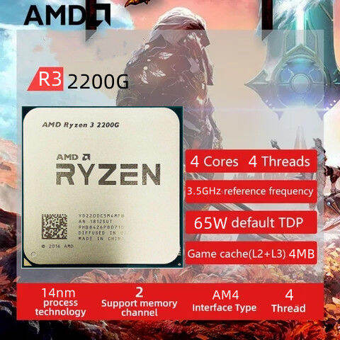 AMD Ryzen 3 2200G R3 2200G 3.5GHz Quad-Core Quad-Thread CPU Processor L2=2M L3=4M 65W APU Socket ...