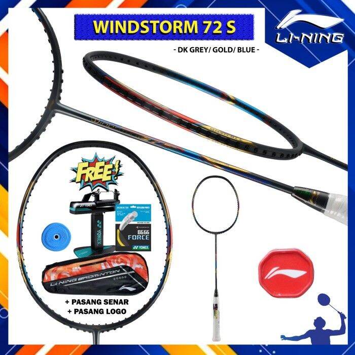 New Raket Badminton LINING WINDSTORM 72 S / 72S / WS72S Grey Gold Blue | Lazada Indonesia
