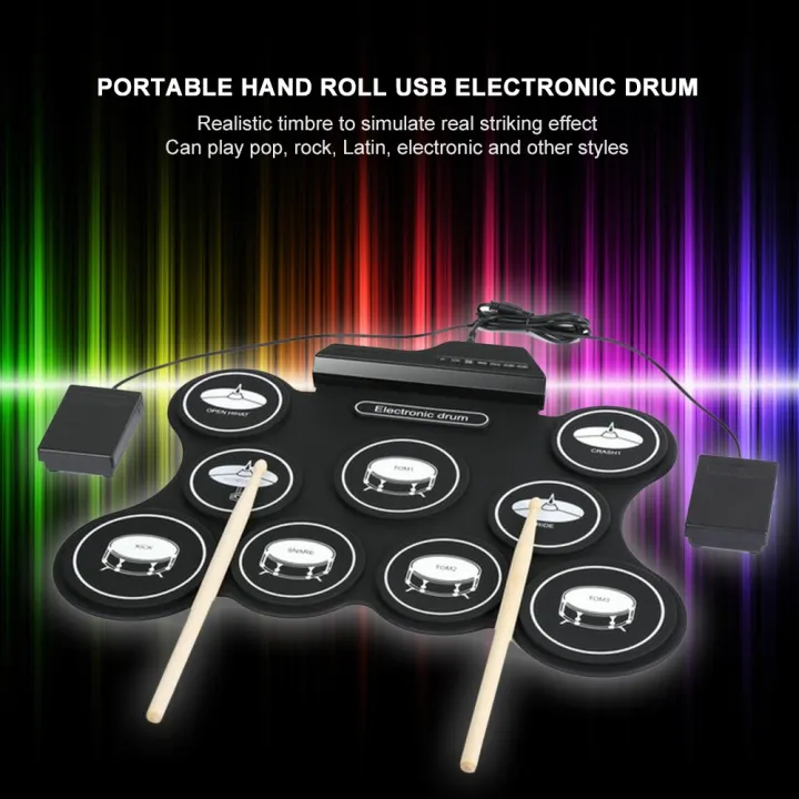 hot Portable Electronic Drum Set Foldable Hand Roll Drum U 7 Pads ...