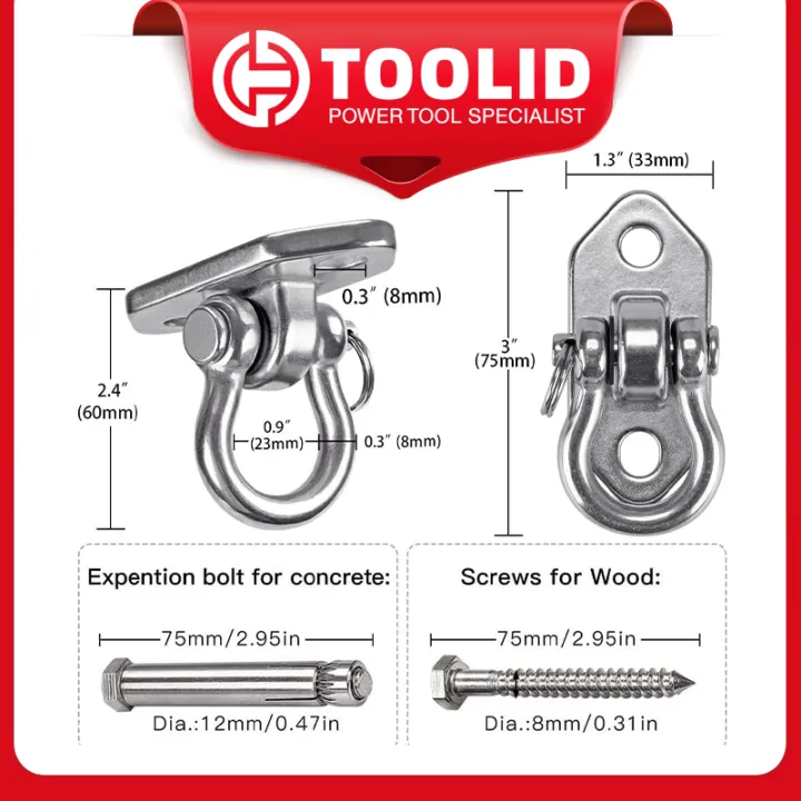 2 Pack 180° Swivel Stainless Steel Hooks 2000 lbs Capacity Heavy Duty ...