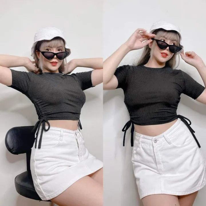 2 sides string crop top fit small to medium knitted fabric | Lazada PH