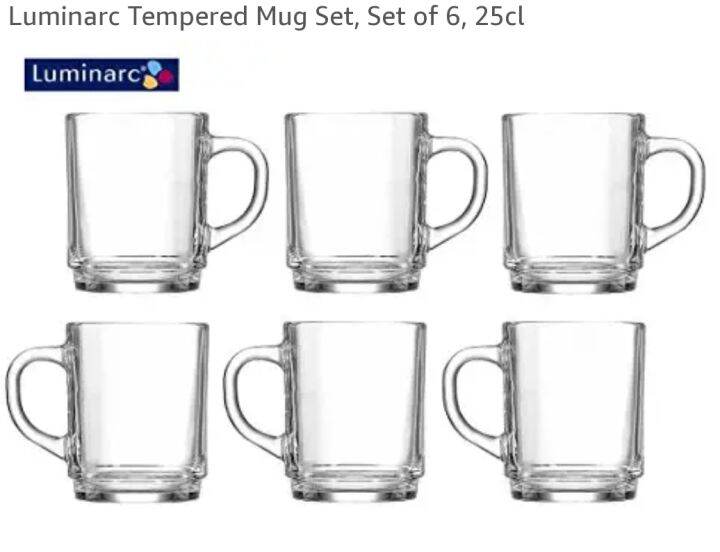 Luminarc Coffee Tea Nordic Clear Glass 6pcs Cup Mug Hot Cold ARC255 ...