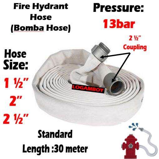 FIRE FIGHTING HYDRANT CANVAS HOSE BOMBA PAIP PIPE 30METER 100FEET ...