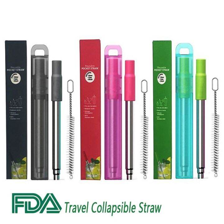 ♠ Reusable Metal Straw Collapsible Stainless Steel Straws Portable ...