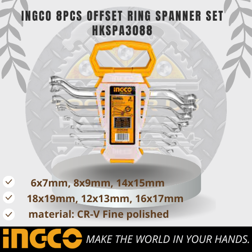 Ingco 8pcs Offset Ring Spanner Set 6-22mm HKSPA3088 | Lazada PH