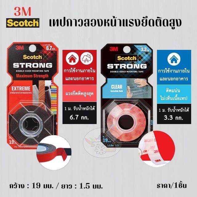 3M Scotch เทปกาวสองหน้า แรงยึดติดสูง ชนิดใส กับ ชนิดแรงยึดติดสูง (ราคา ...