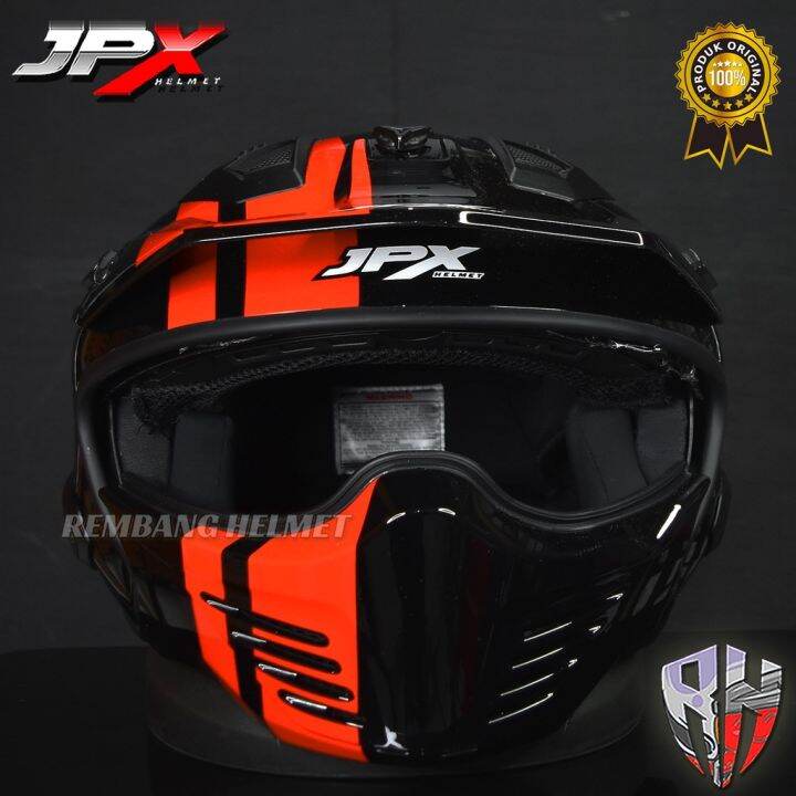 HELM JPX MX 726 R SERI MX 04 SUPER BLACK RED | Lazada Indonesia